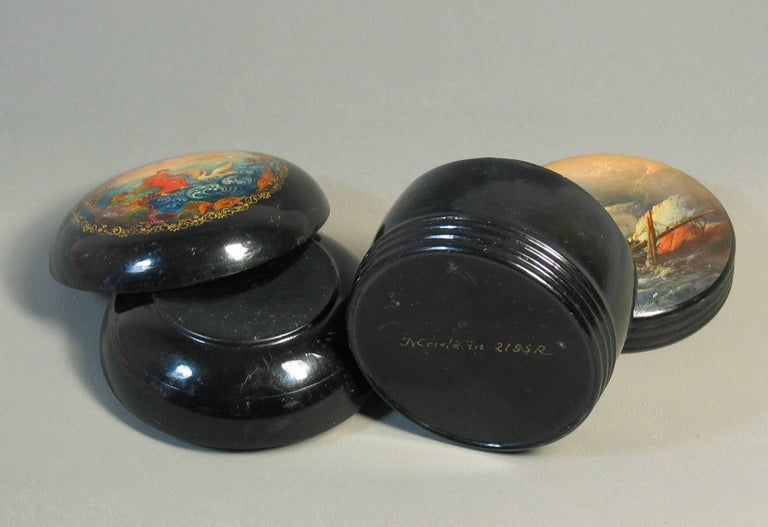 Two Circular Russian Lacquer Boxes at 1stDibs