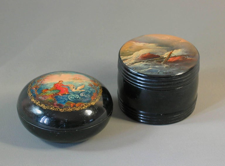 Two Circular Russian Lacquer Boxes at 1stDibs