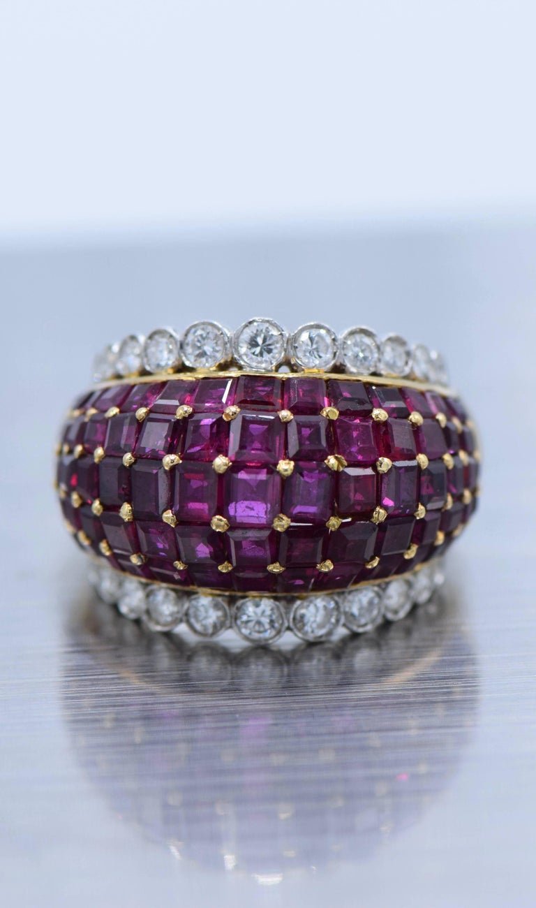 Two-Color Gold, 7 Carat Ruby and Diamond Bombé Ring For Sale at 1stDibs