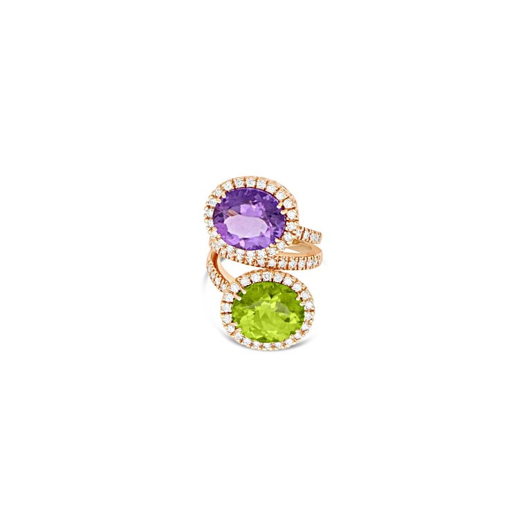 Two-Color Purple Amerthyst and Green Peridot Ring with Diamonds For ...