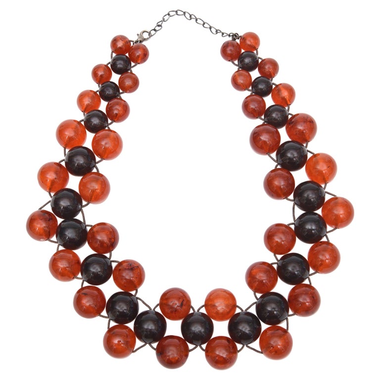 Two Colored 3 Row Resin Ball Necklace on Wire Vintage For Sale at 1stDibs