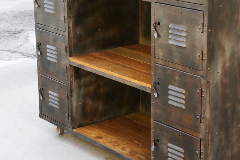 Two-Column Wood and Steel Locker Storage and Shelf Unit, Custom Order ...