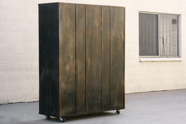 Two-Column Wood and Steel Locker Storage and Shelf Unit, Custom Order ...
