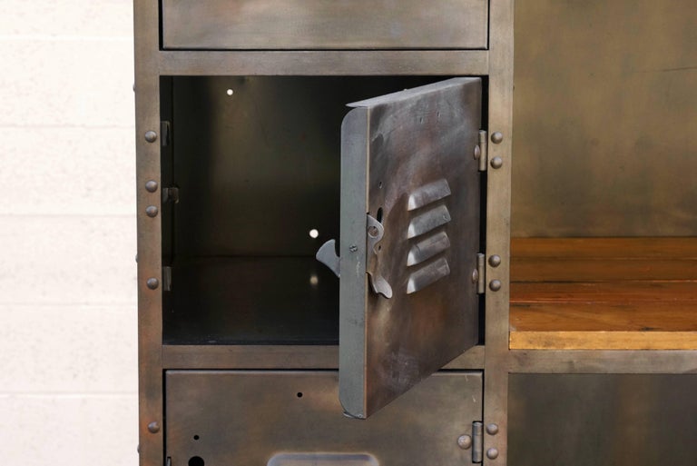 Two-Column Wood and Steel Locker Storage and Shelf Unit at 1stDibs