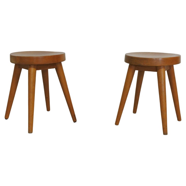 Two Courchevel Stools by Pierre Jeanneret in Solid Ash Wood, France ...
