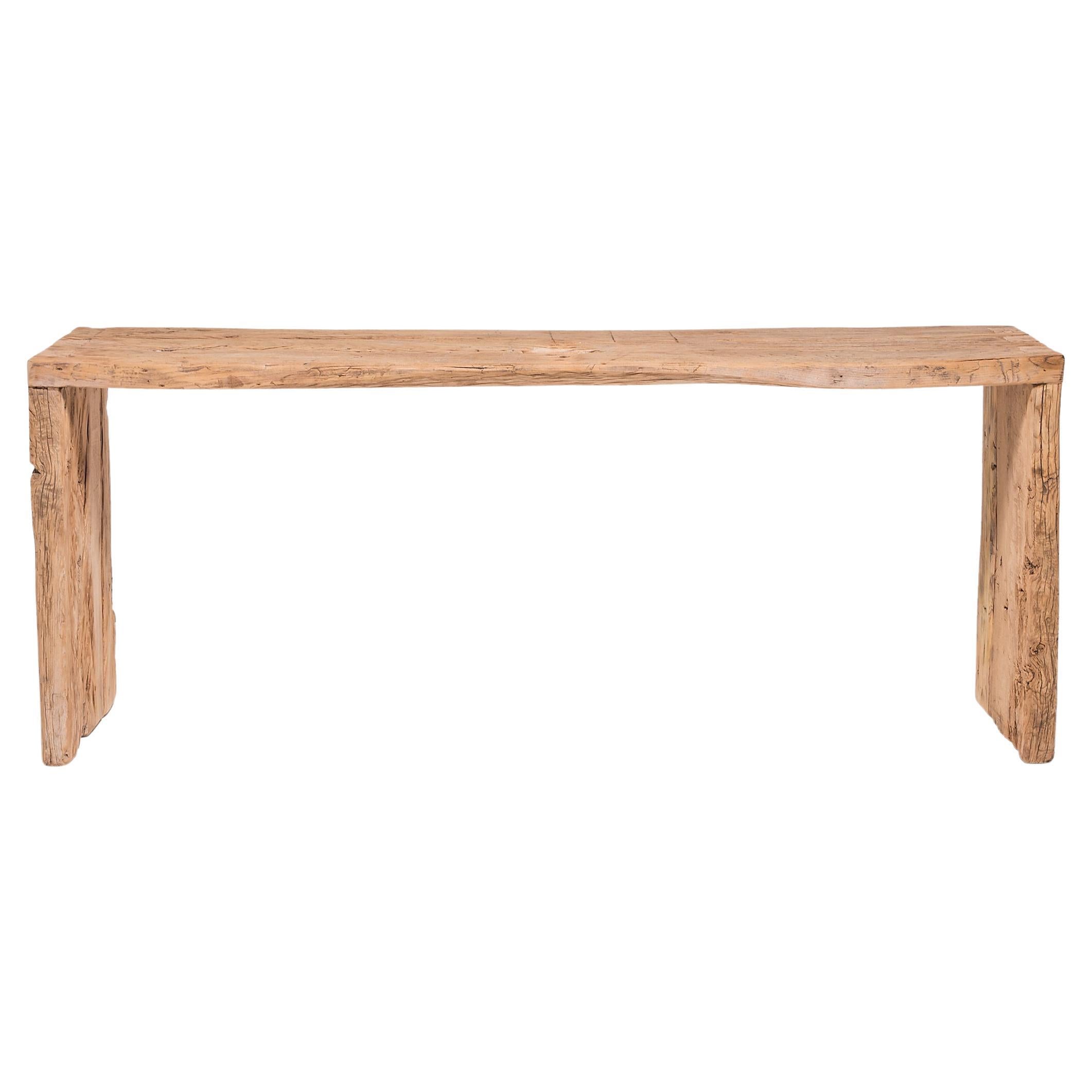Two Custom Reclaimed Elm Waterfall Console Tables For Sale at 1stDibs