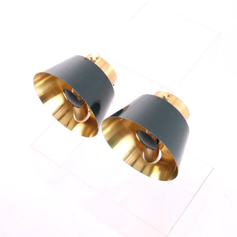 Two Decorative Wall Lights Brass and Green Lacquer by LYFA, Denmark, 1960s For Sale at 1stDibs