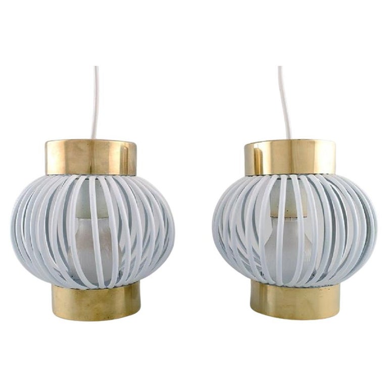 Two Designer Pendants in Brass and White Plastic, 1960s / 70s For Sale ...