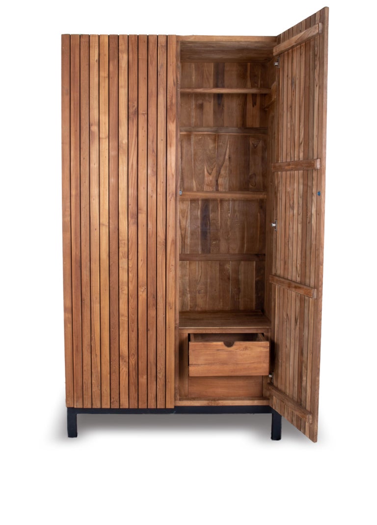 Two Door Slat Mid-Century Modern Cabinet For Sale at 1stDibs