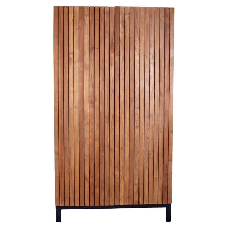 Two Door Slat Mid-Century Modern Cabinet For Sale at 1stDibs