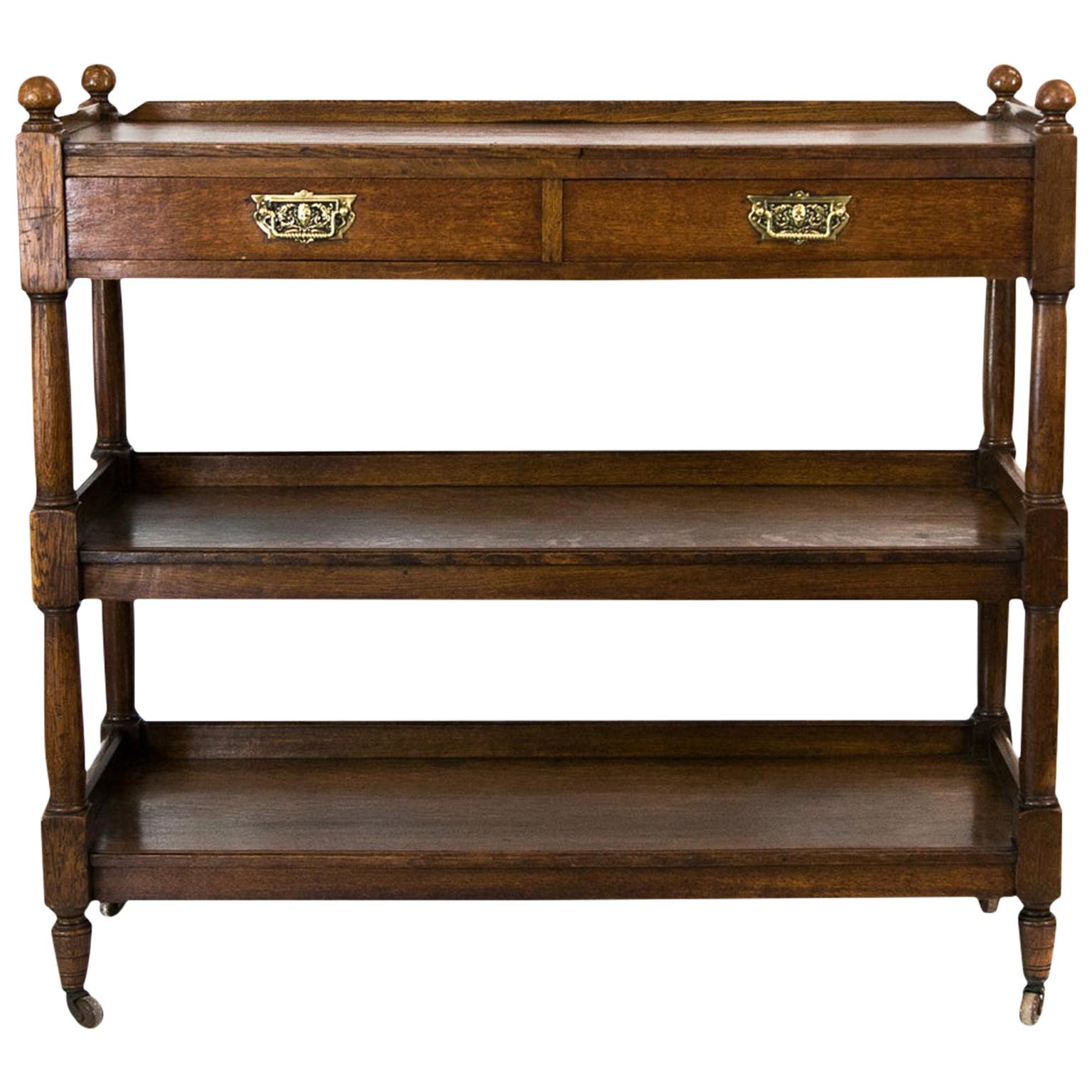 Two-Drawer English Oak Three-Tiered Server at 1stDibs