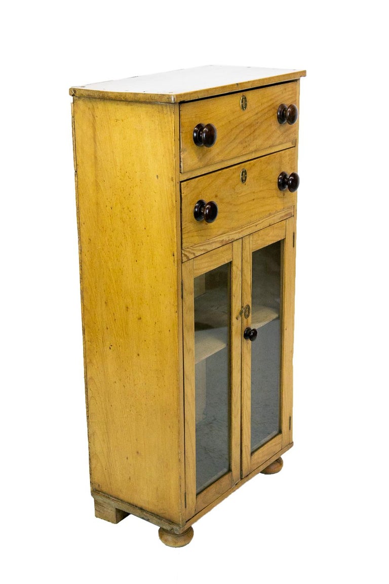 Two Drawer Pine Glass Door Cabinet At 1stdibs