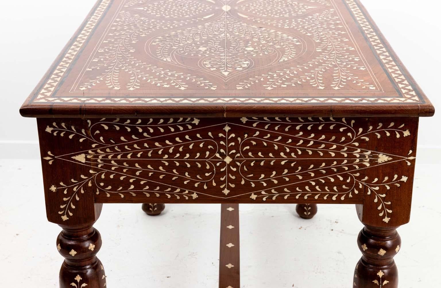 Two Drawer Wood and Bone Inlaid Desk For Sale at 1stDibs