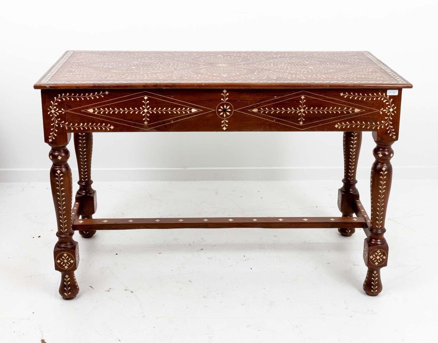 Two Drawer Wood and Bone Inlaid Desk For Sale at 1stDibs