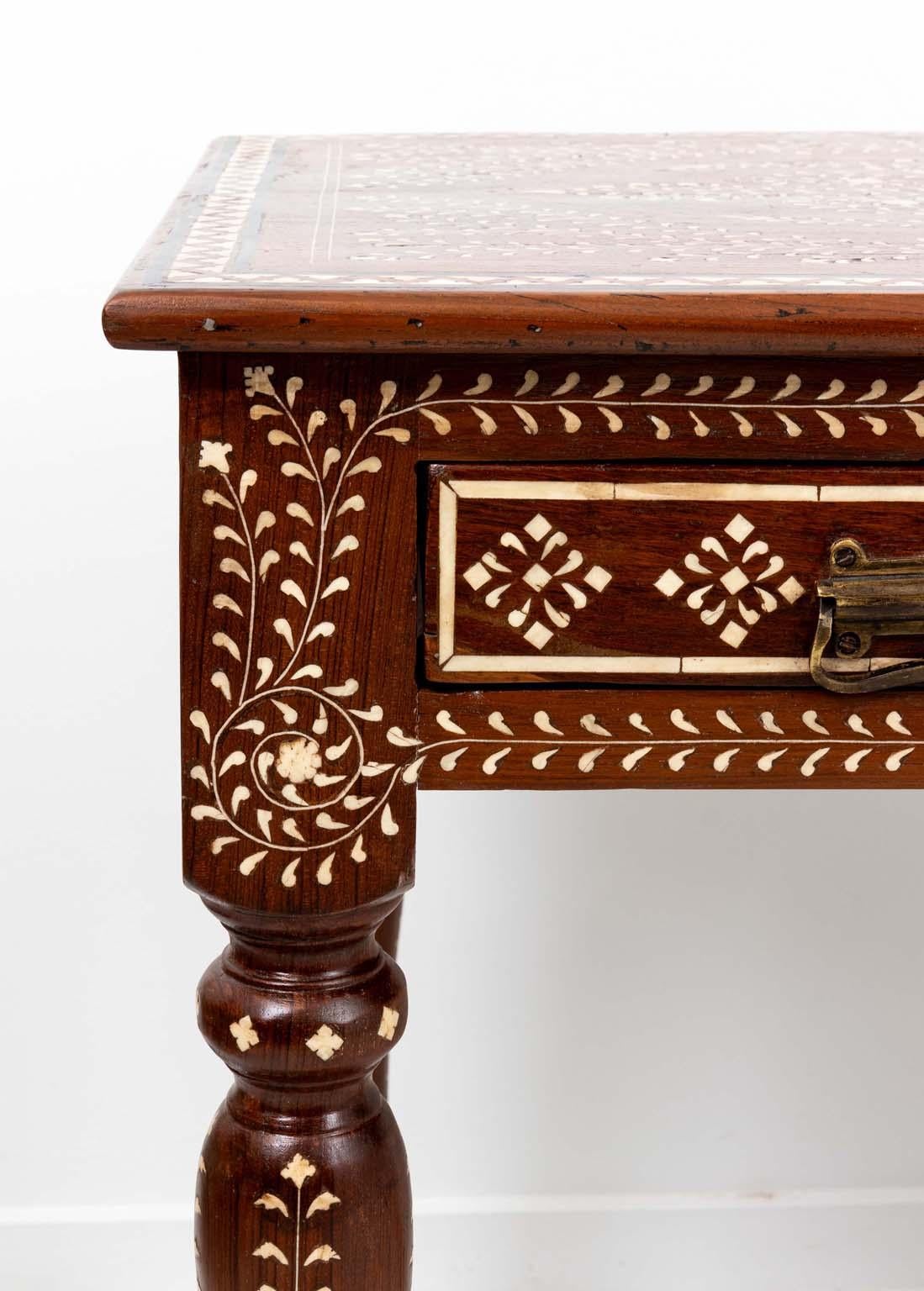 Two Drawer Wood and Bone Inlaid Desk For Sale at 1stDibs