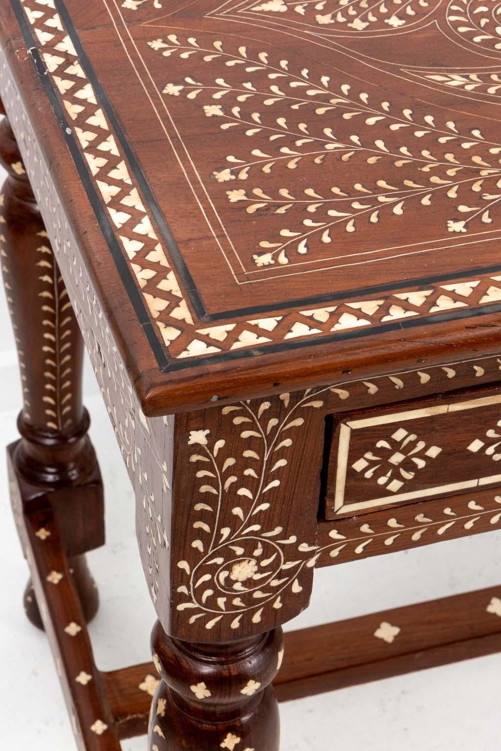 Two Drawer Wood and Bone Inlaid Desk For Sale at 1stDibs