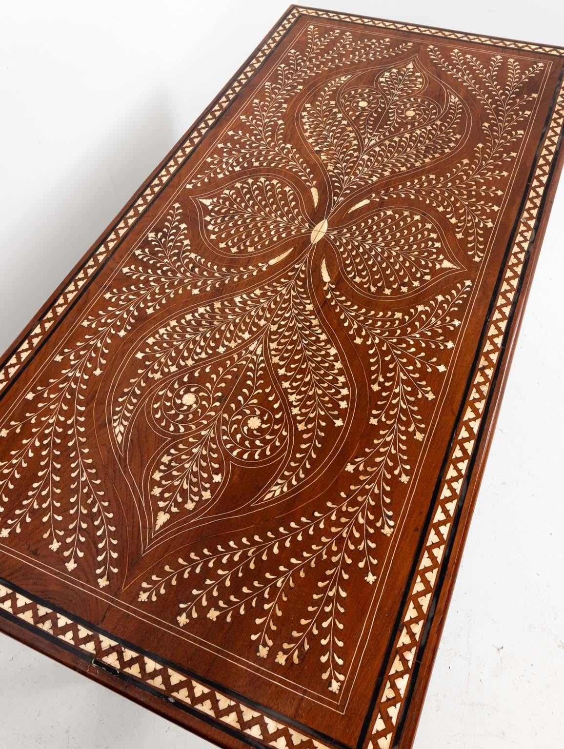 Two Drawer Wood and Bone Inlaid Desk For Sale at 1stDibs