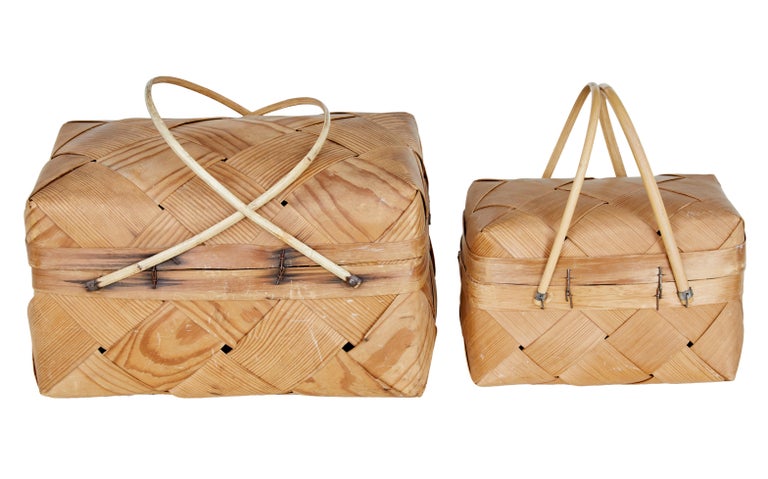 Two early 20th century pine woven decorative boxes at 1stDibs