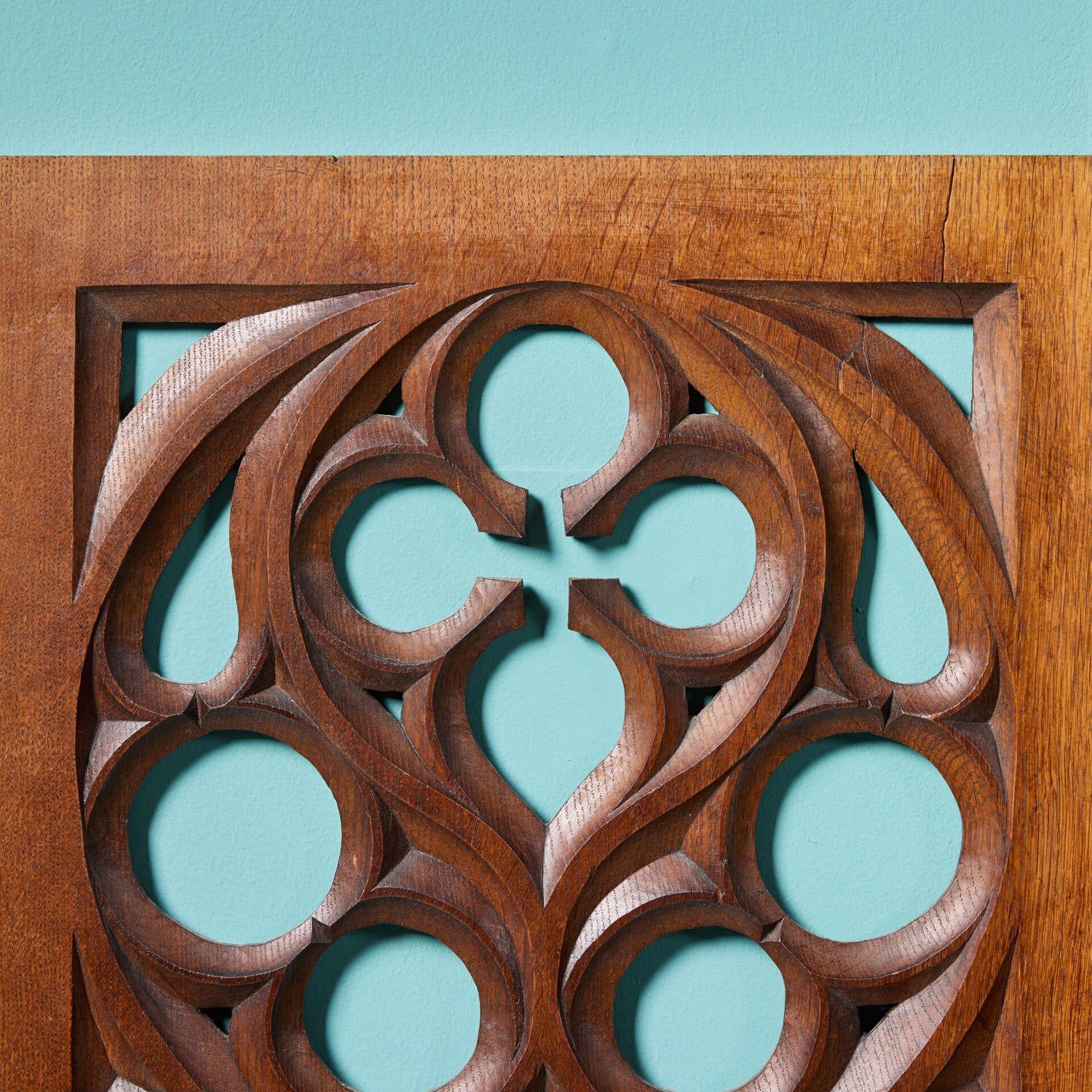 Two Ecclesiastical Style Antique Carved Oak Panels For Sale at 1stDibs