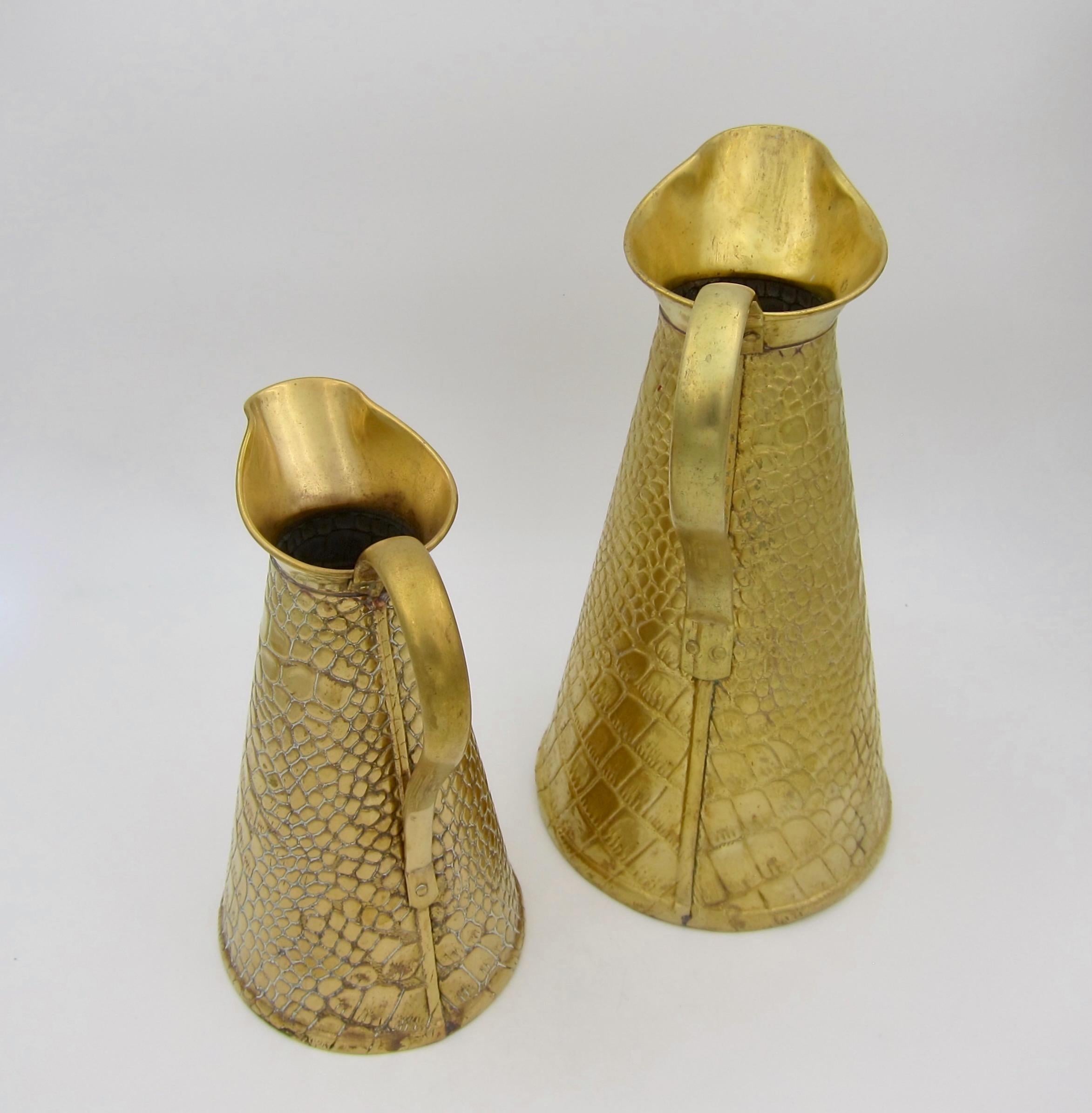 Two English Crocodile Skin Brass Pitchers, circa 1920s For Sale at 1stDibs