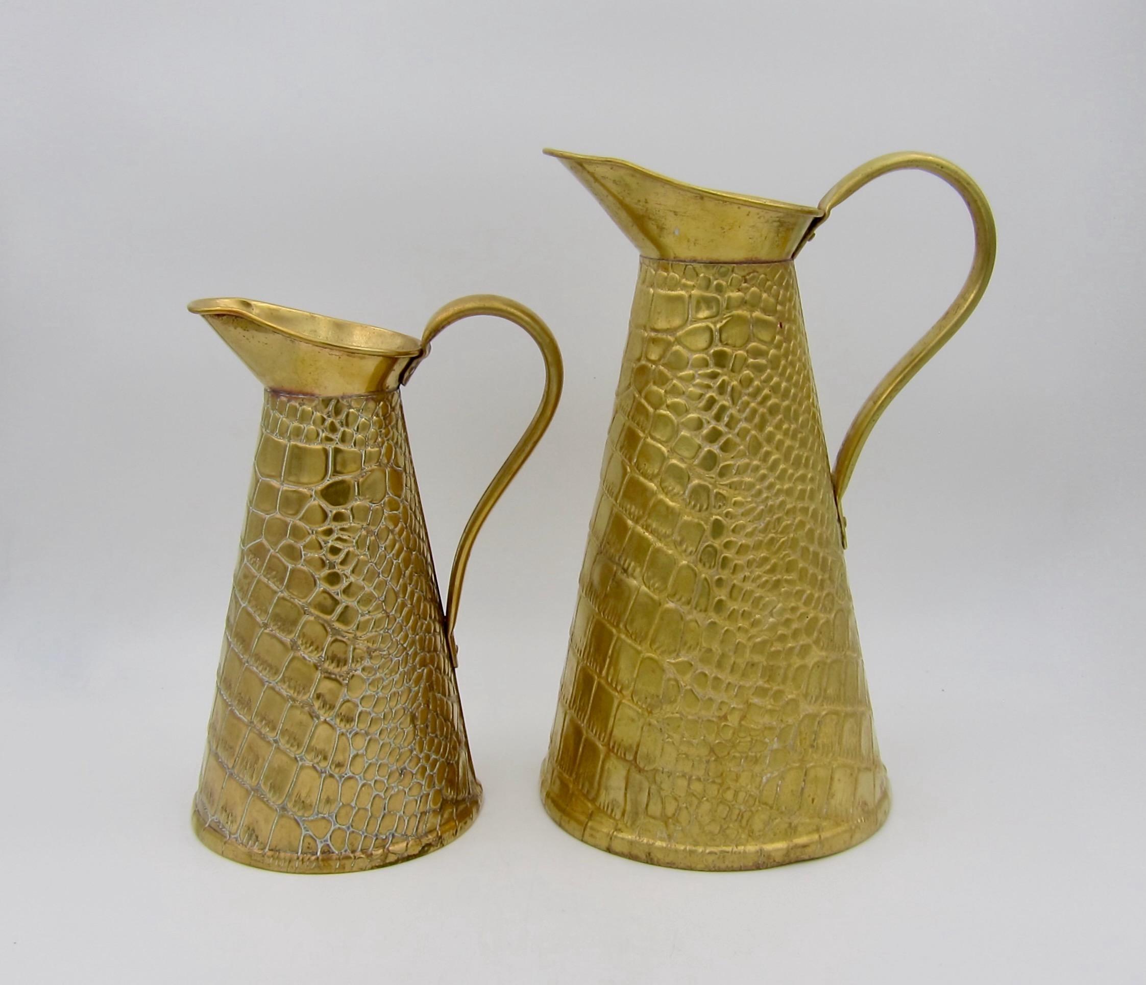 Two English Crocodile Skin Brass Pitchers, circa 1920s For Sale at 1stDibs