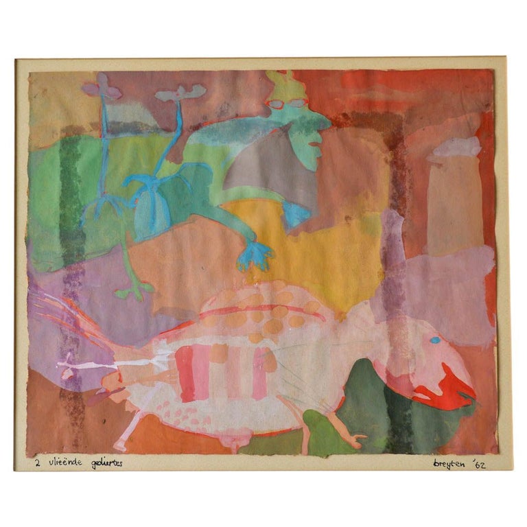""Zwei fliegende Tiere" Gouache von Breyten Breytenbach, 1962 bei 1stDibs
