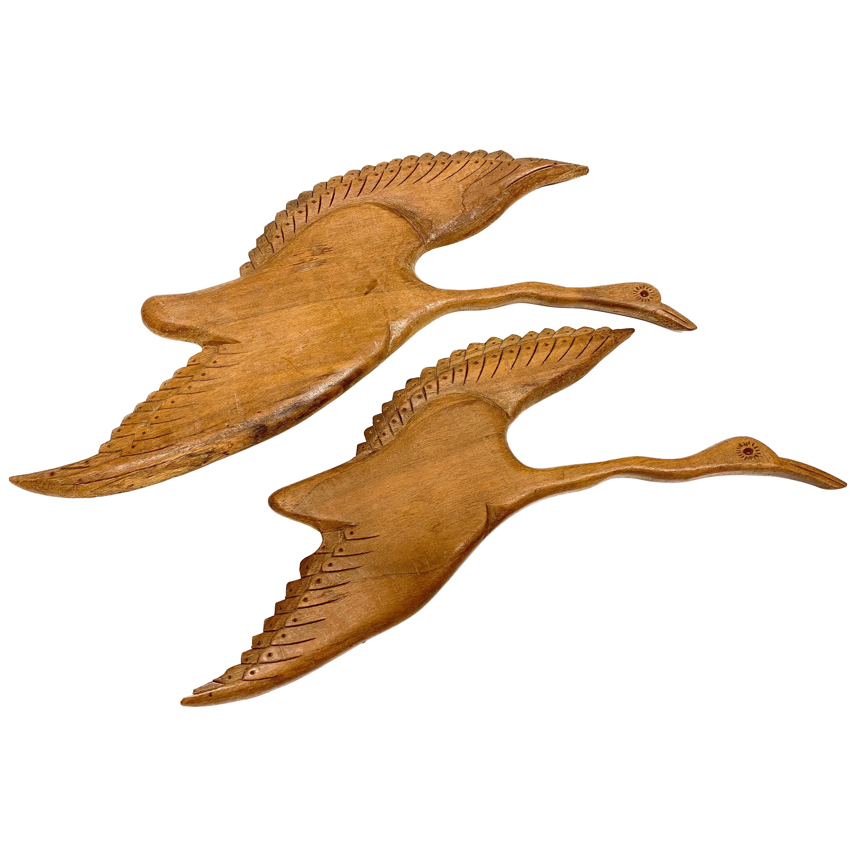 Two Flying Ducks Birds Wood Carved Wall Decoration Vintage, 1950s at ...