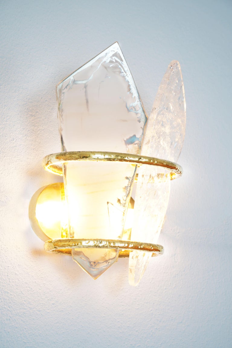 “Two-Free” Contemporary Wall Lamp, Rock Crystal, Onyx Stone, Cast ...