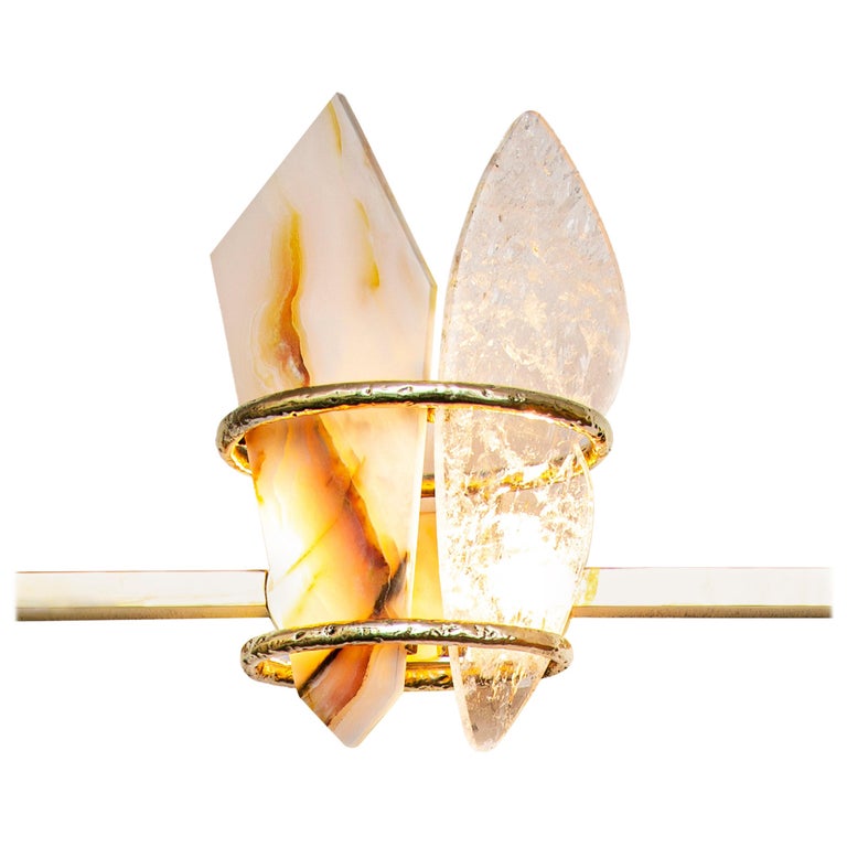 “Two-Free” Contemporary Wall Lamp, Rock Crystal, Onyx Stone, Cast ...