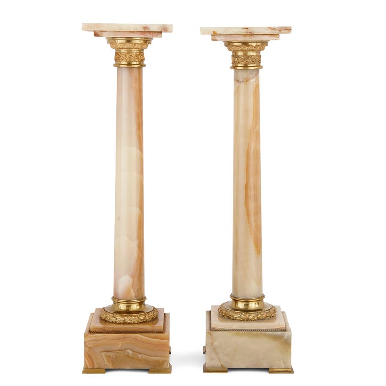 Two French White Onyx and Gilt Bronze Column-Shaped Stands For Sale at ...