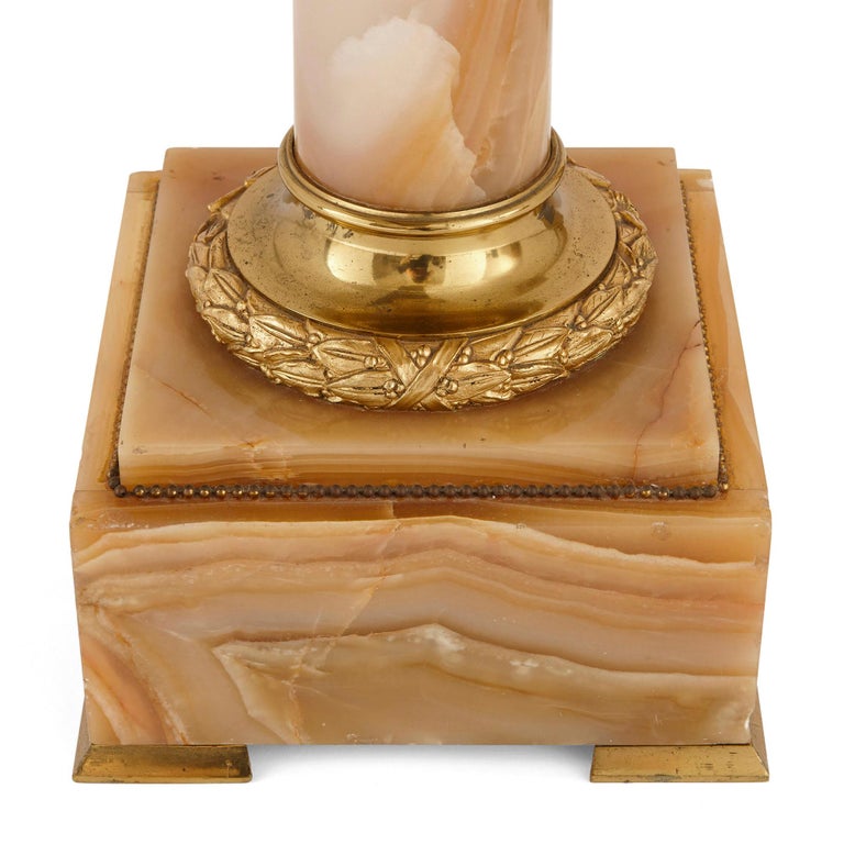 Two French White Onyx and Gilt Bronze Column-Shaped Stands For Sale at ...