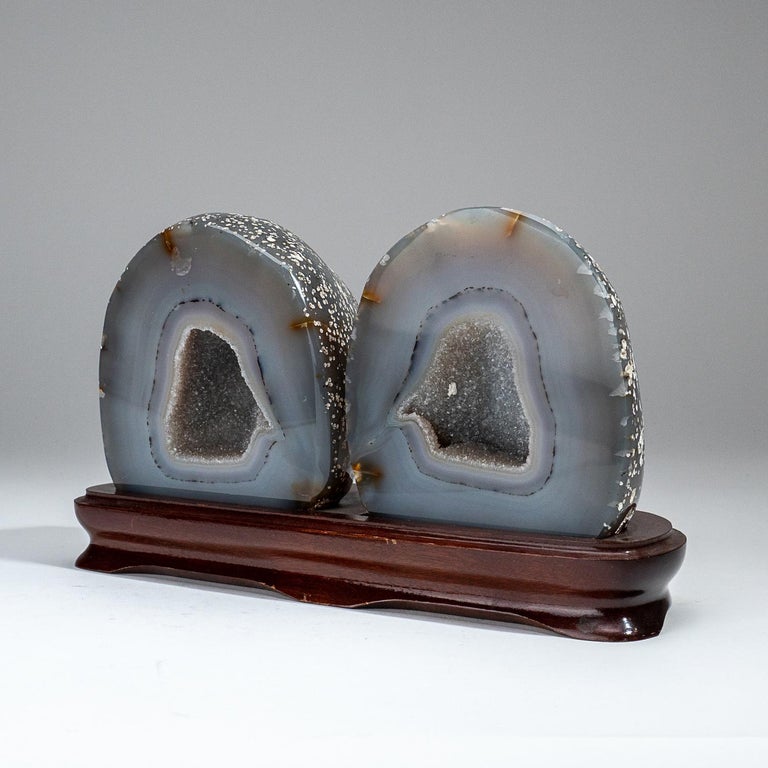 Two Genuine Banded Agate Geode on Custome Wooden Stand, '8 lbs' For ...
