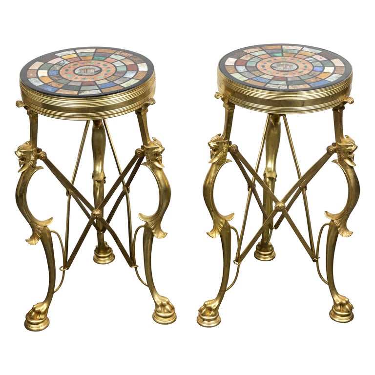 Two, Gilded, Mircromosaic Gueridons For Sale at 1stDibs