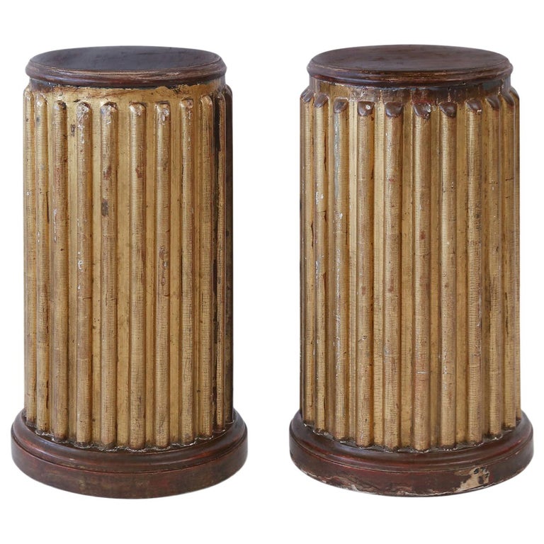 Two Giltwood Reeded Pedestal Tables at 1stDibs