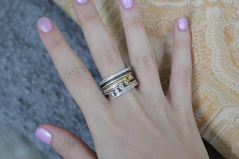 Two Granules Oxidized Sterling Silver Fashion Ring More Stacking ...