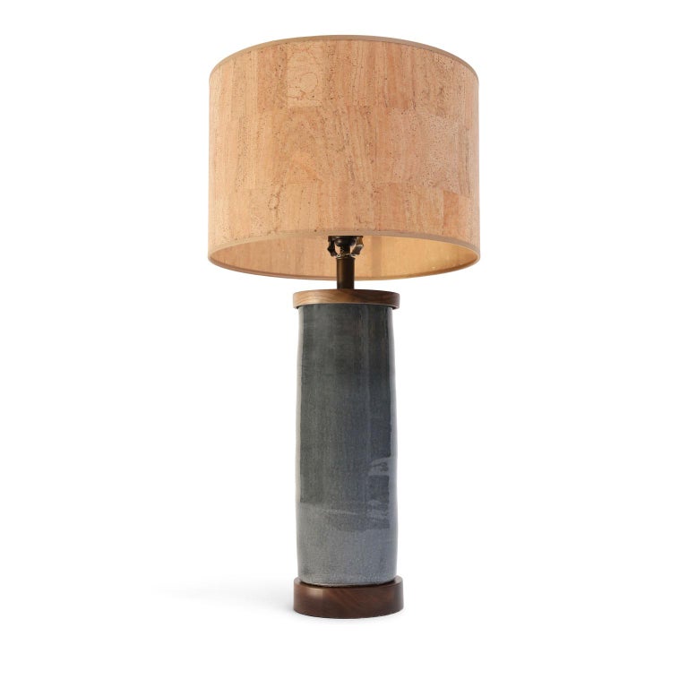 Two Dark Gray Ceramic Cylinder-Shape Lamps at 1stDibs