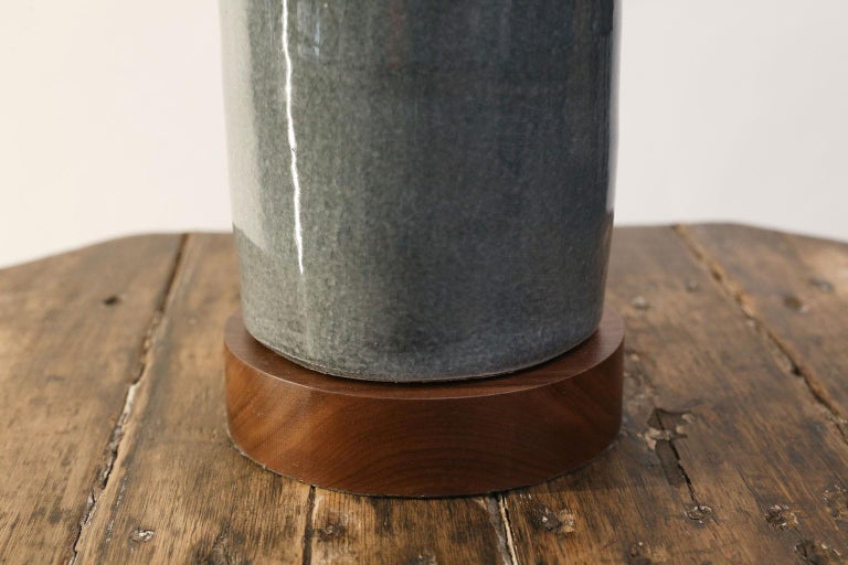 Two Dark Gray Ceramic Cylinder-Shape Lamps at 1stDibs