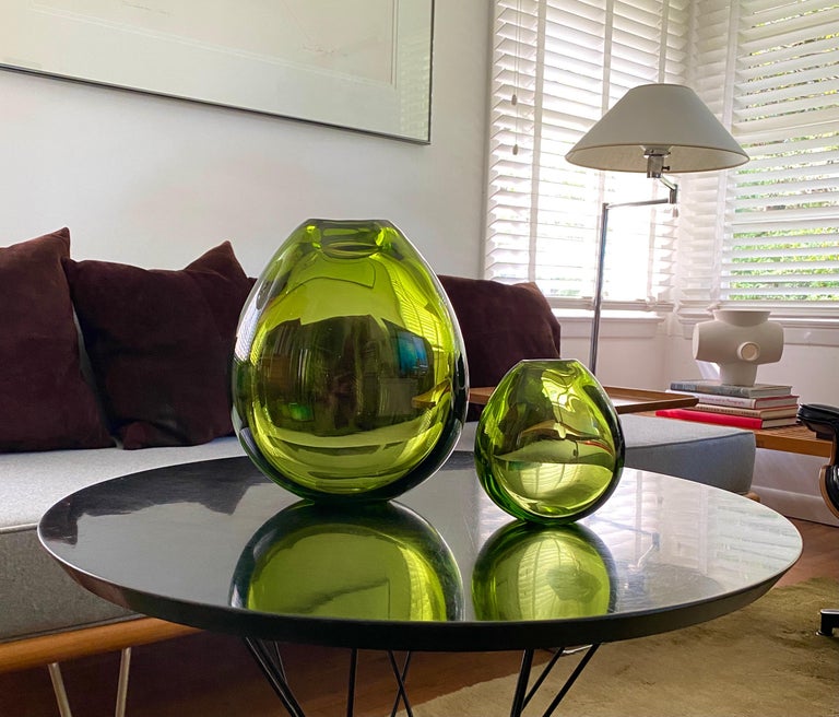 Two Green Holmegaard "Drop Vase" Vases, Designed by Per Lütken For Sale ...
