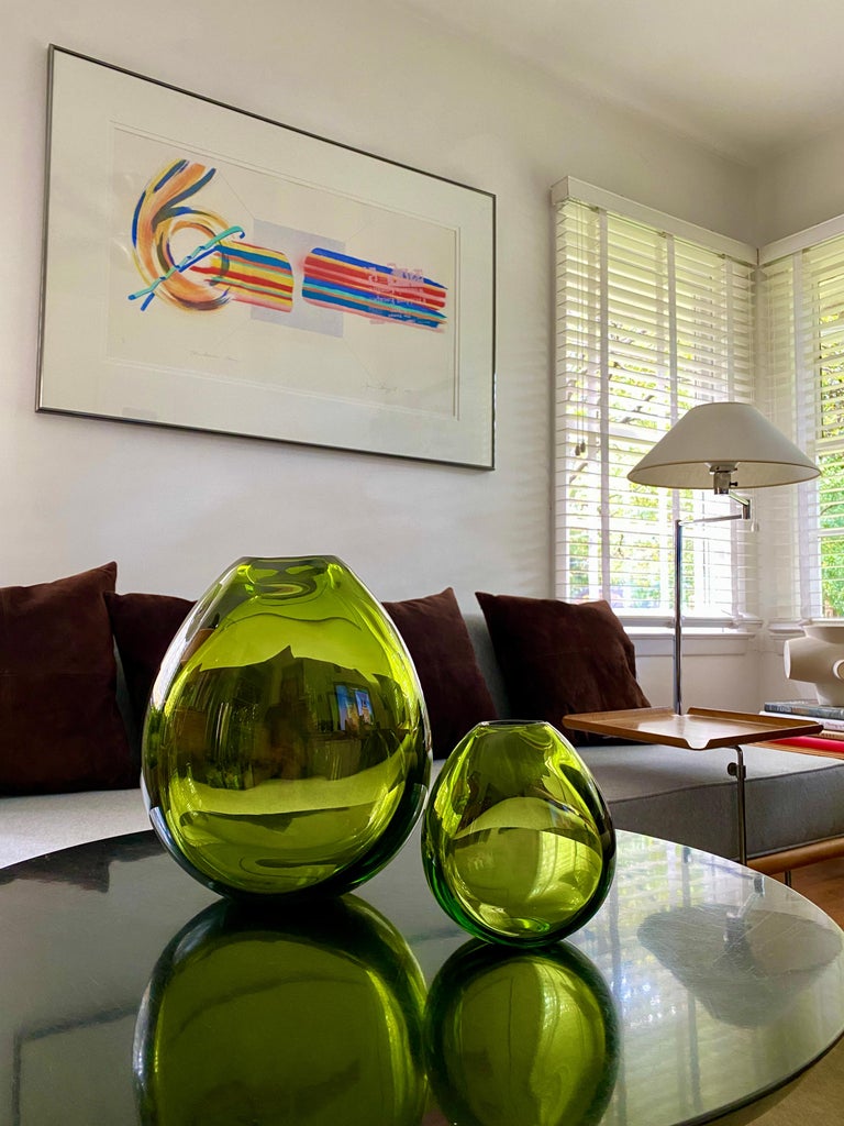 Two Green Holmegaard "Drop Vase" Vases, Designed by Per Lütken For Sale ...