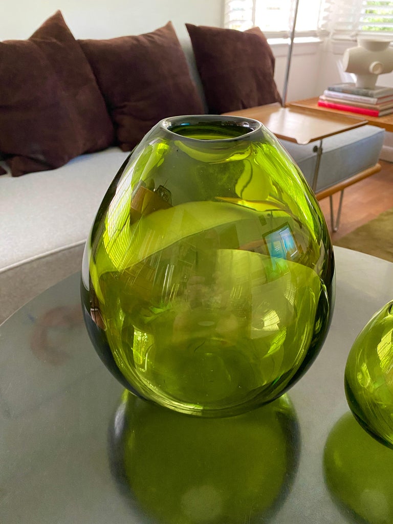 Two Green Holmegaard "Drop Vase" Vases, Designed by Per Lütken For Sale ...