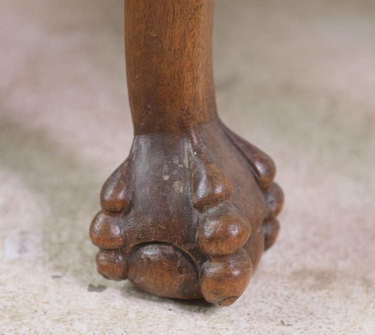 Two Hand Carved Oak Lion Feet Leather Armchairs European For Sale at ...