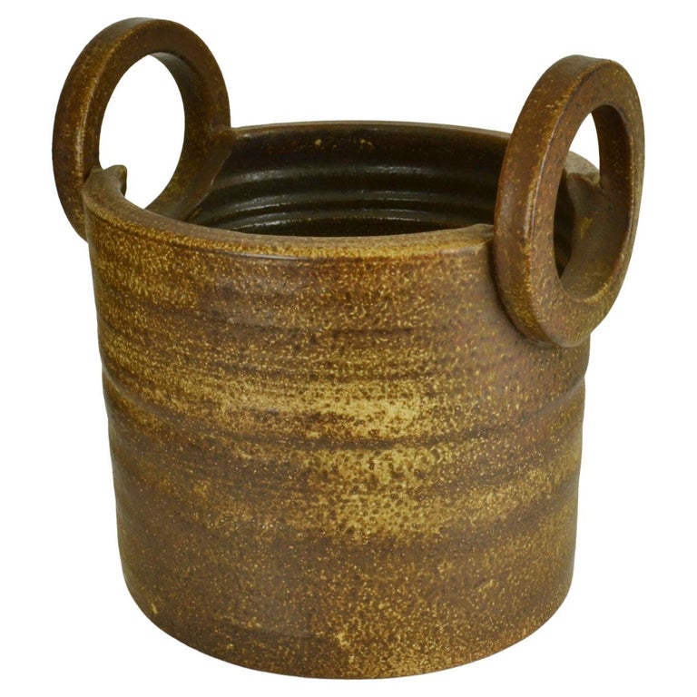 Two Handled Large Studio Ceramic Plant Pot by Mobach For Sale at 1stDibs