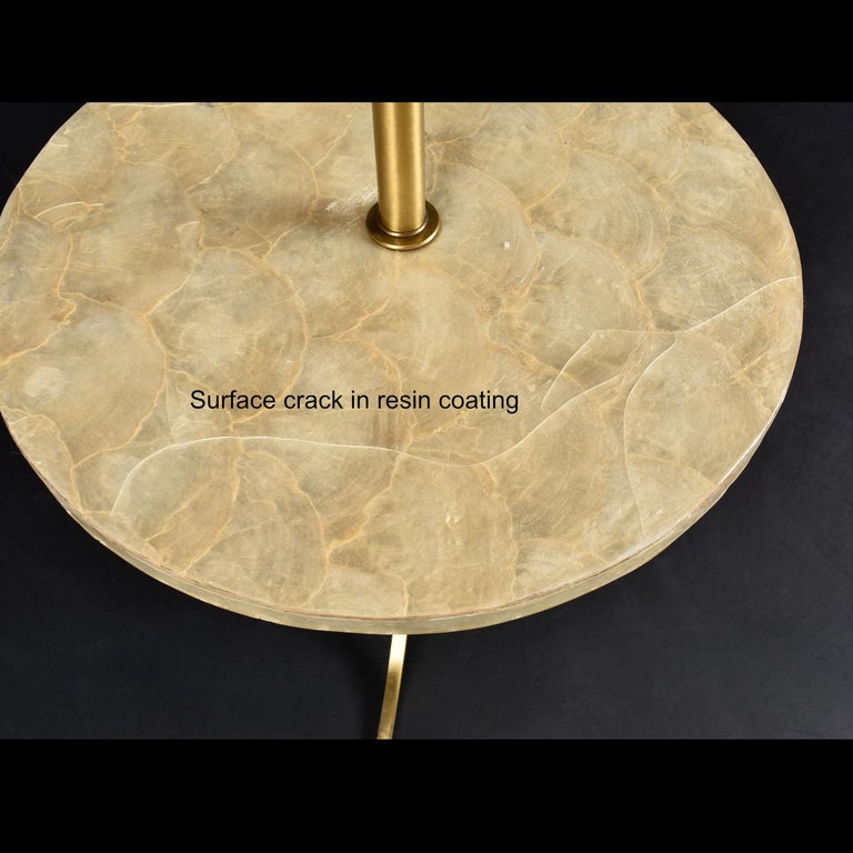 Two-Head Luxury Brass Vintage Floor Lamp with Capiz Shell Table Top For Sale at 1stDibs