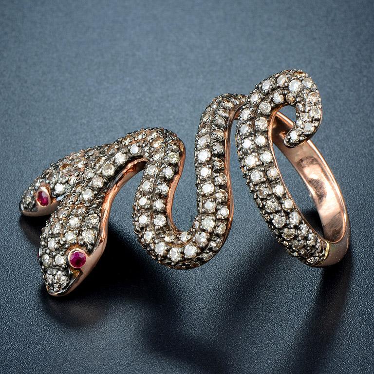 Two-Headed Snake Ruby Eye Diamond Cocktail Ring at 1stDibs | diamond ...
