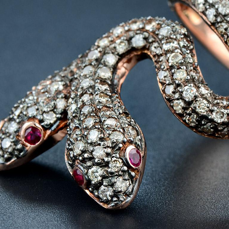 Two-Headed Snake Ruby Eye Diamond Cocktail Ring at 1stDibs | diamond ...