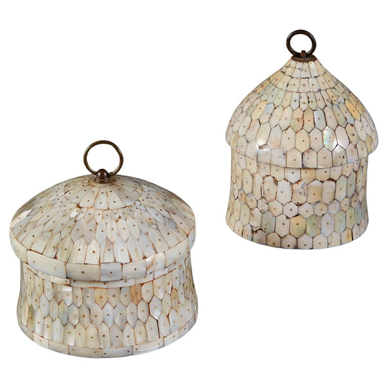 Two Indian Mother of Pearl Domed Boxes For Sale at 1stDibs