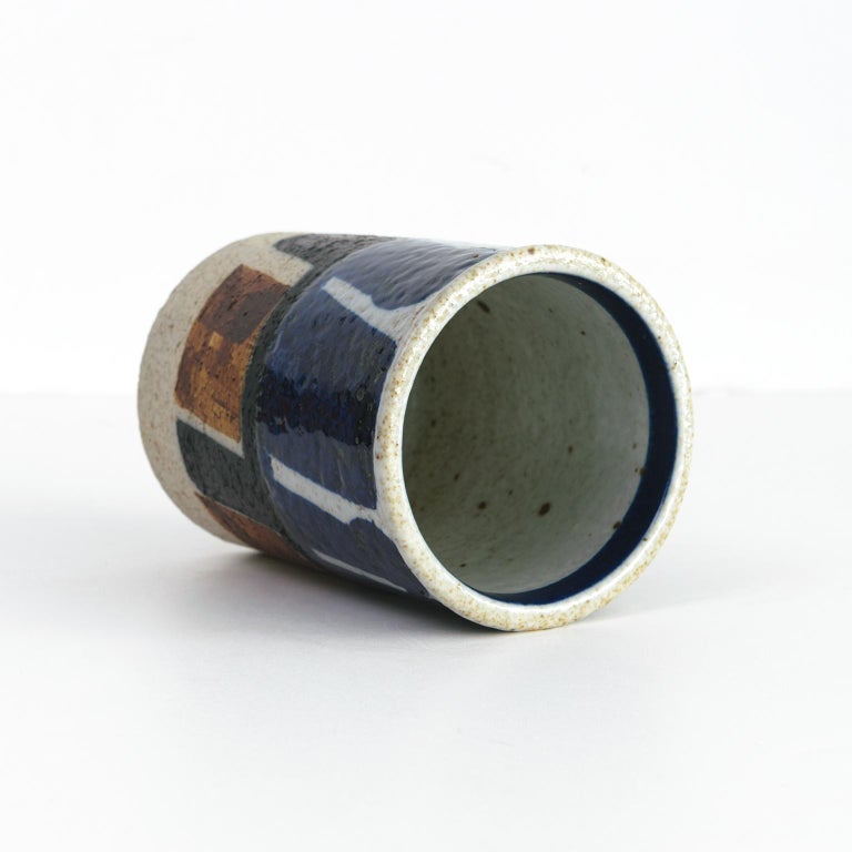 Two Inger Perrson, Rorstrand Studio Ceramic Vases in Blue, Black and ...