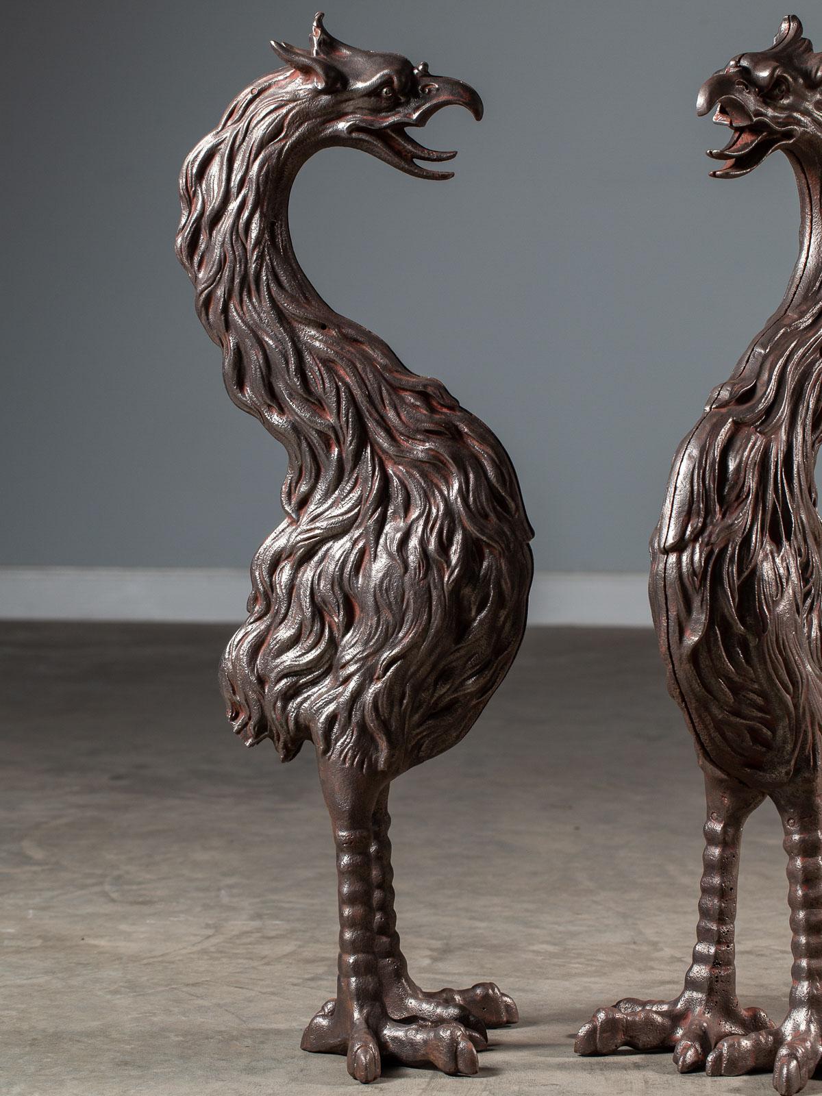 Two Large Antique French Cast Iron Phoenix Birds, circa 1880 at 1stDibs
