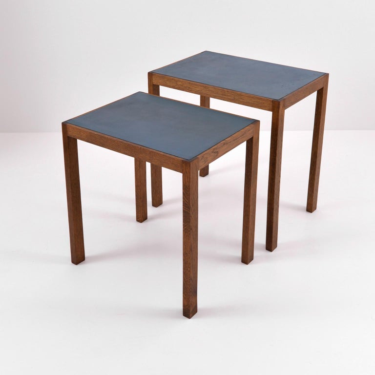 Two Large Bauhaus Nesting Tables, Stained Oak, Linoleum Surface ...