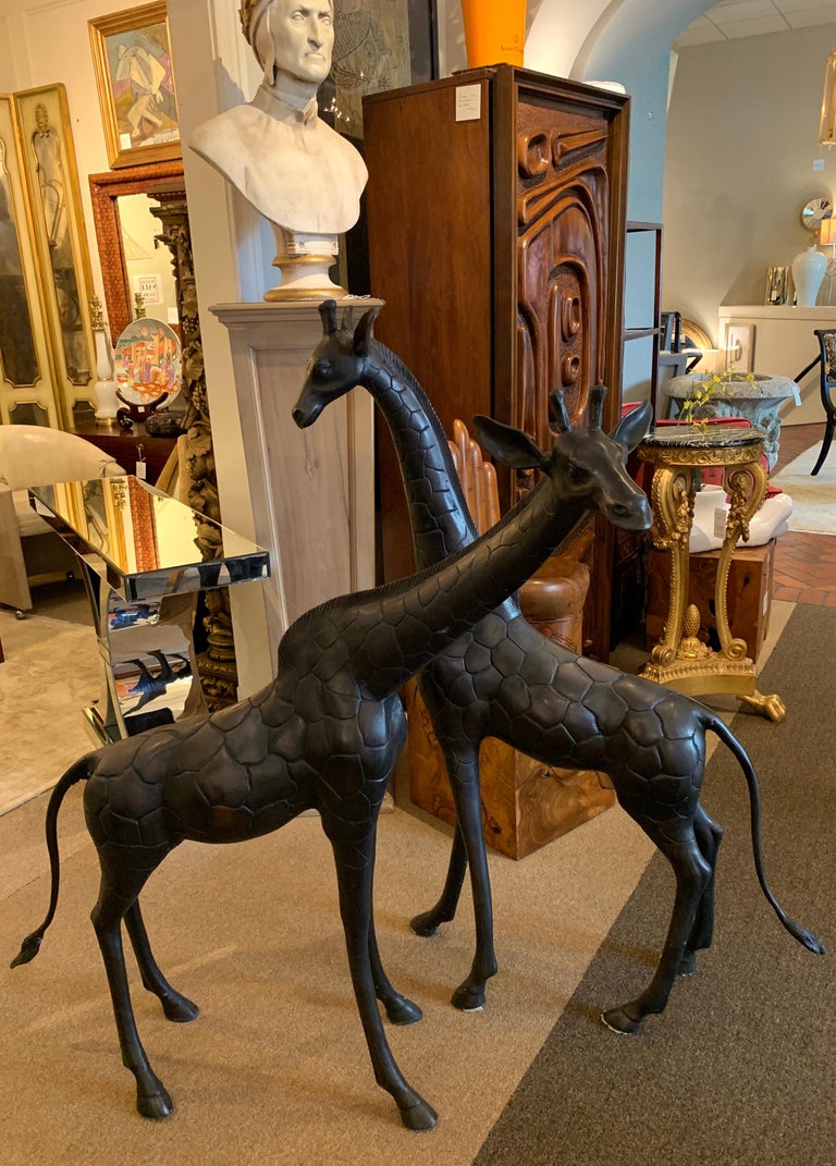 Two Large Bronze Sculptures of Giraffes at 1stDibs